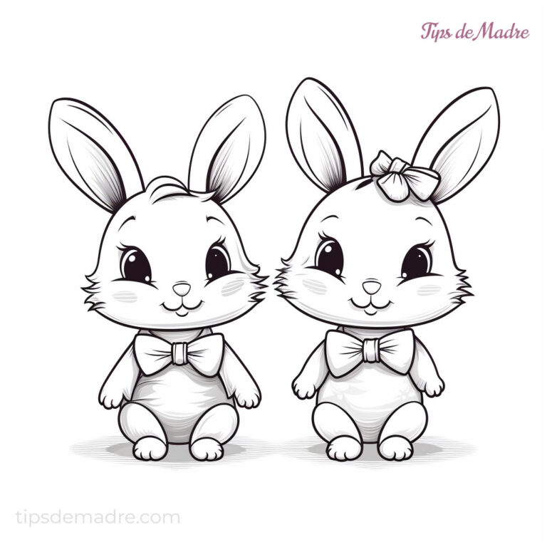 Dibujo de conejos para colorear e imprimir, para niños - Tips de Madre